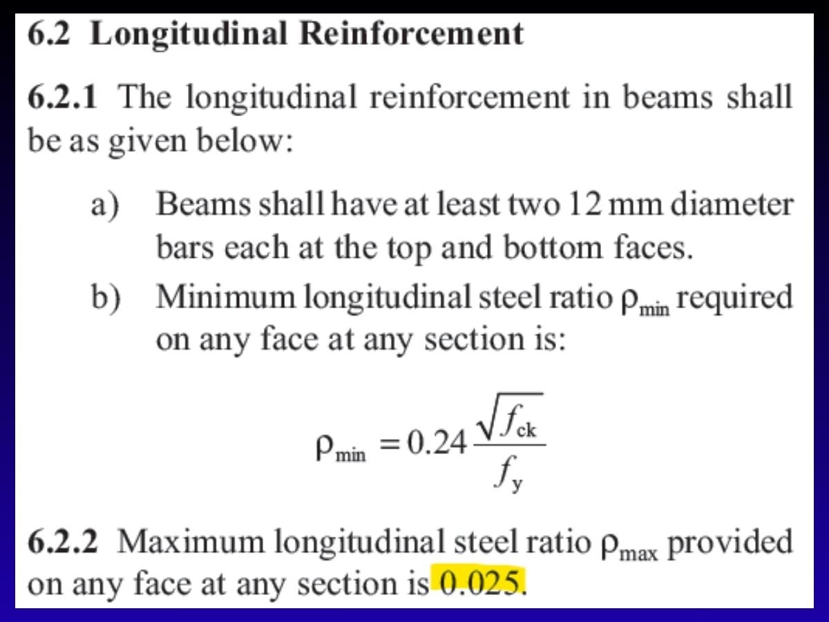 Minimum & Maximum Percentage Of Steel In Beam - IS 13920